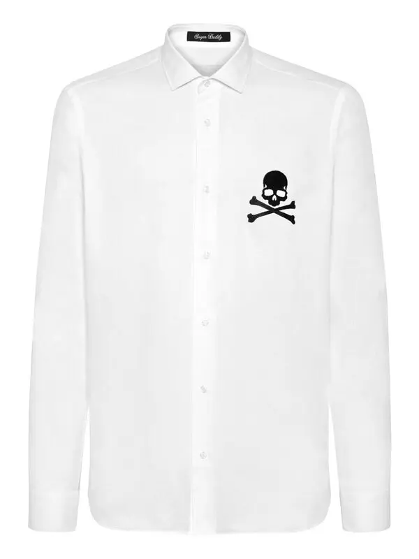 Philipp Plein Skull&bones Long-sleeve Cotton Shirt - White