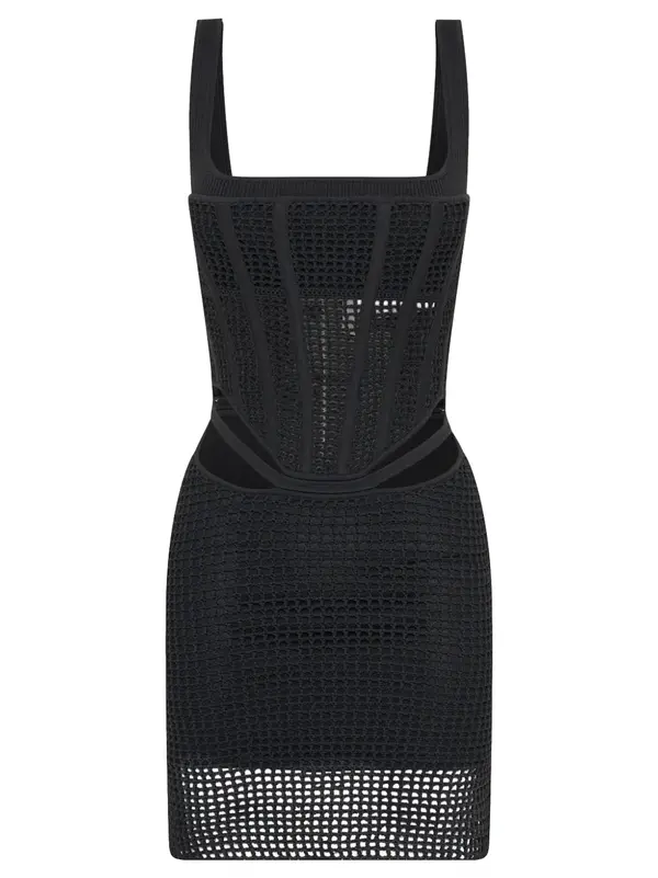 DION LEE Corset-style Crochet-knit Minidress - Black