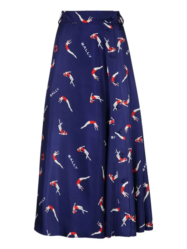 Bally Graphic-print A-line Skirt - Blue
