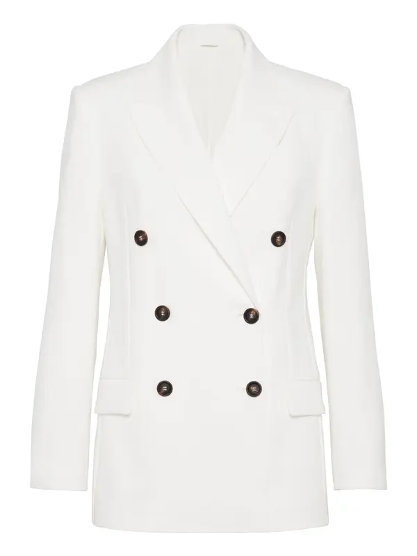 Brunello Cucinelli Double-breasted Cotton-twill Blazer - White