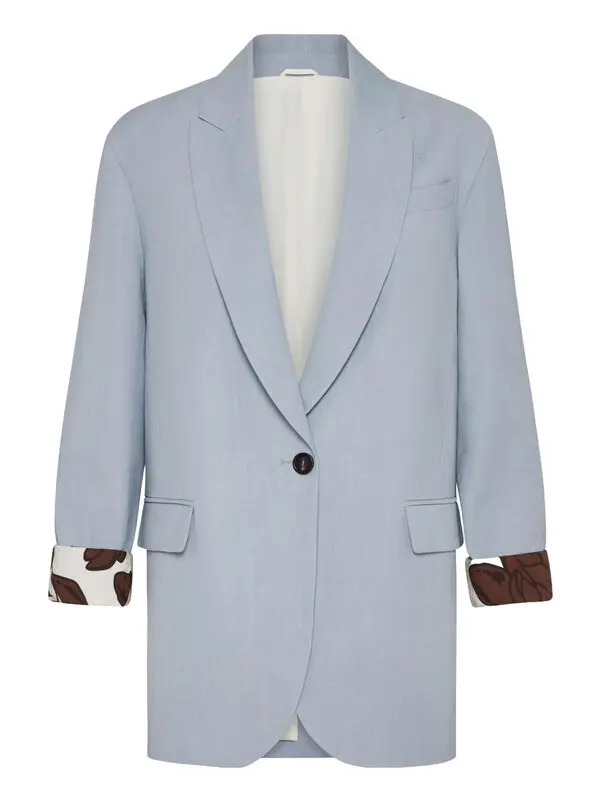 Brunello Cucinelli Single-breasted Blazer With Contrasting Cuffs - Blue