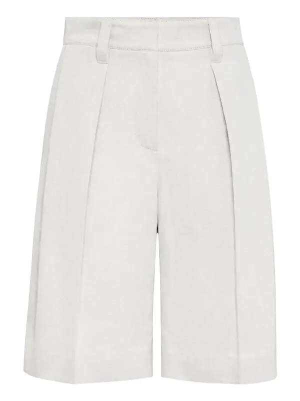 Brunello Cucinelli Cotton-linen Bermuda Shorts With Monili Chain Detail - White