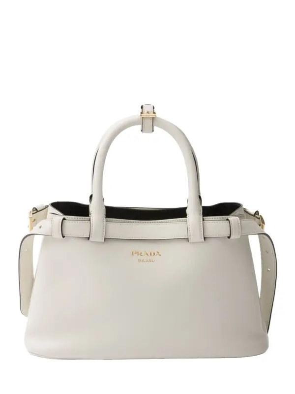 Prada Small Leather Buckle Tote - White