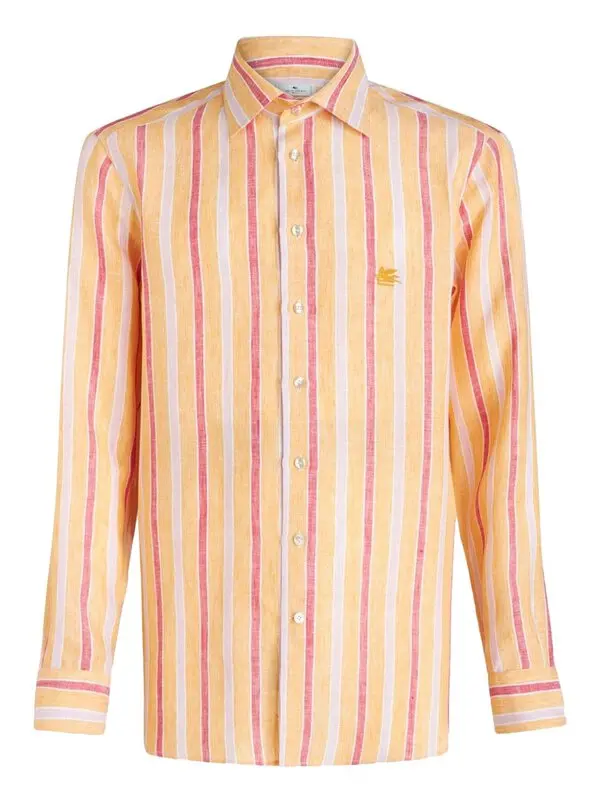Etro Pegaso-embroidered Striped Shirt - Orange