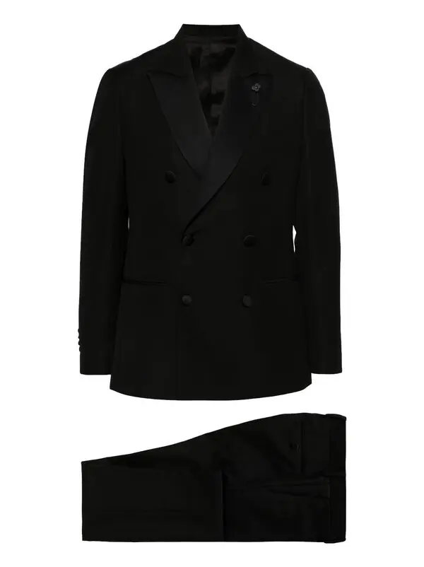 LARDINI Double-breasted Wool-blend Suit - Black