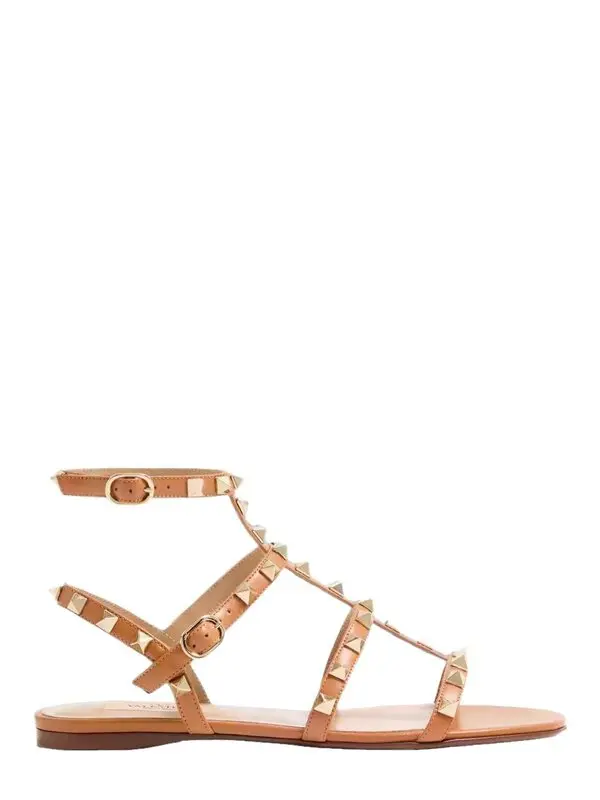 Valentino Garavani Rockstud Flat Calfskin Sandals - Brown