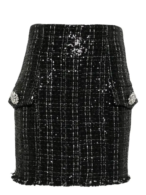 Balmain Sequinned Tweed Miniskirt - Black