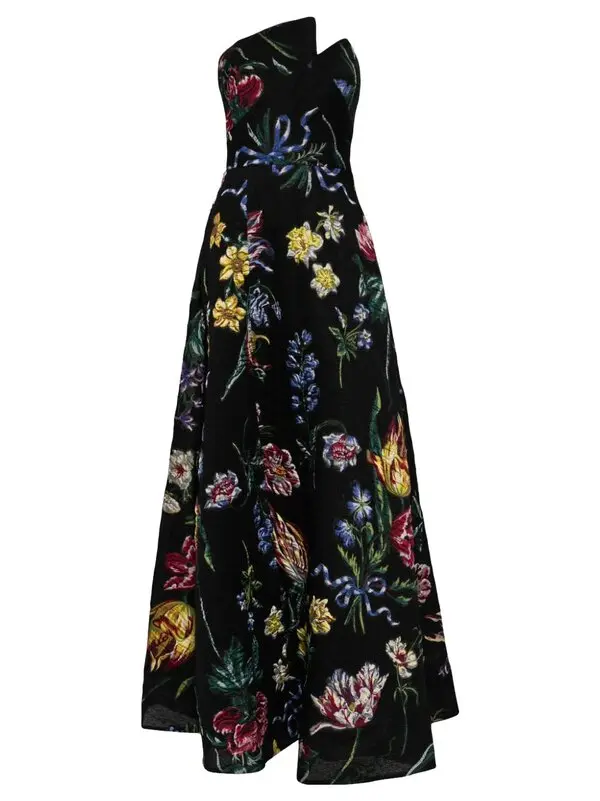Marchesa Floral-print Gown - Black