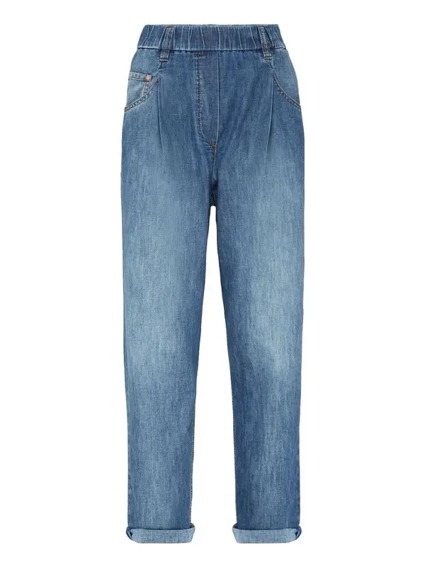 Brunello Cucinelli Elasticated Waistband Tapered Jeans - Blue