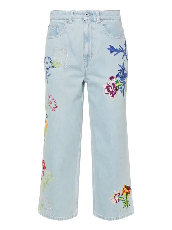 Kenzo Drawn Flowers Wide-leg Jeans - Blue