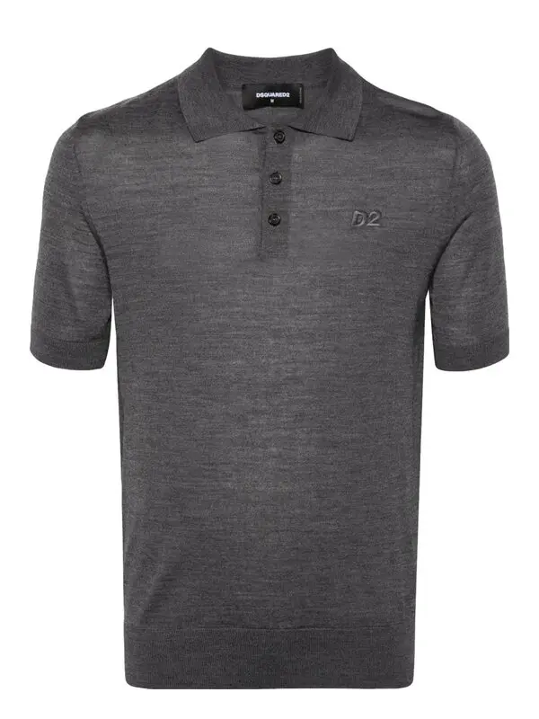 Dsquared2 Logo-embroidered Fine-knit Polo Shirt - Grey