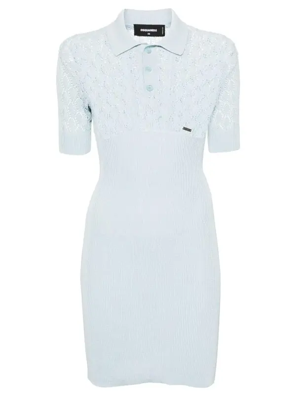 Dsquared2 Open-knit Polo-collar Dress - Blue