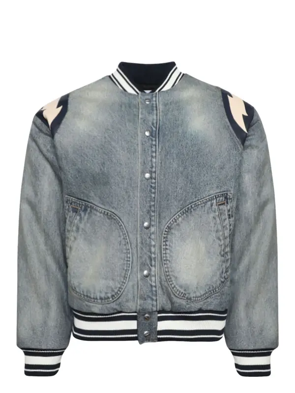 Rhude Lightening Denim Bomber Jacket - Blue