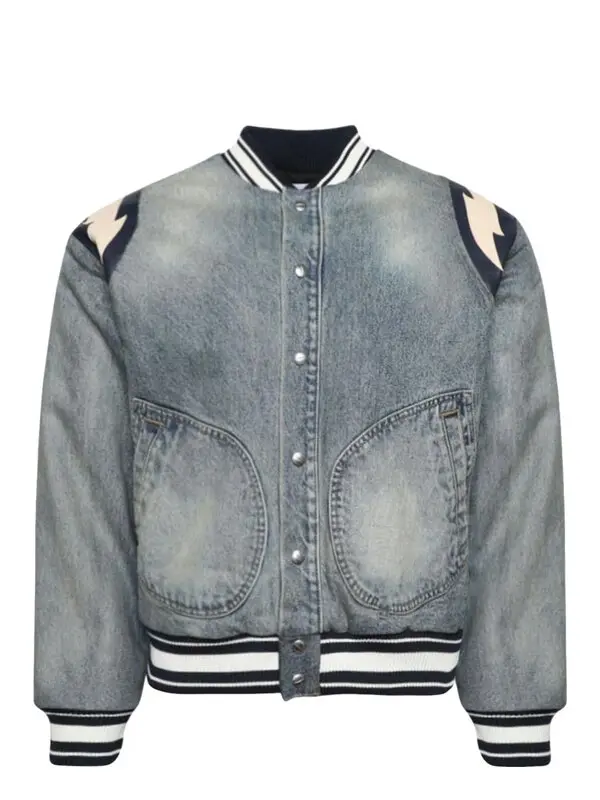 Rhude Lightening Denim Bomber Jacket - Blue