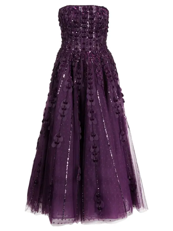SAIID KOBEISY Heart-appliqué Tulle Dress - Purple