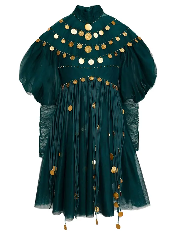 Zimmermann Embellished Fringed Tulle Mini Dress - Emerald