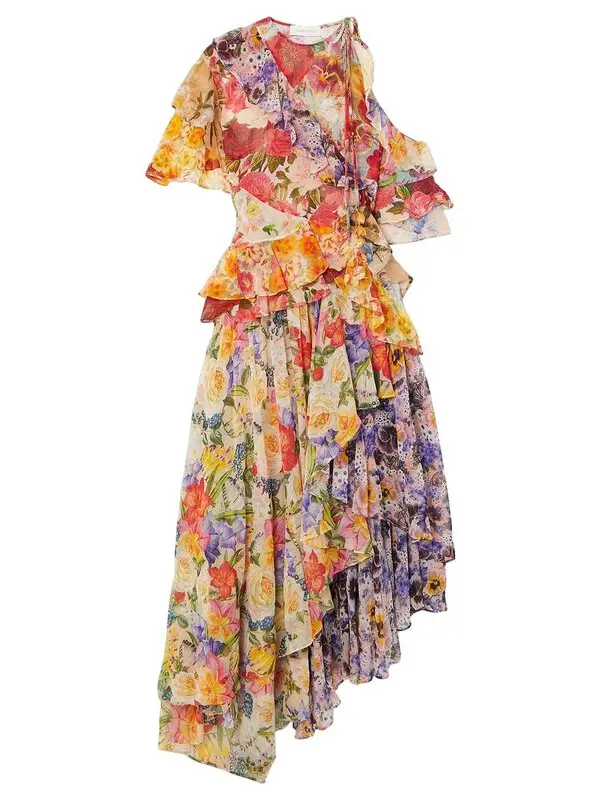 Zimmermann Tiered Floral-print Gauze Dress - Saffron