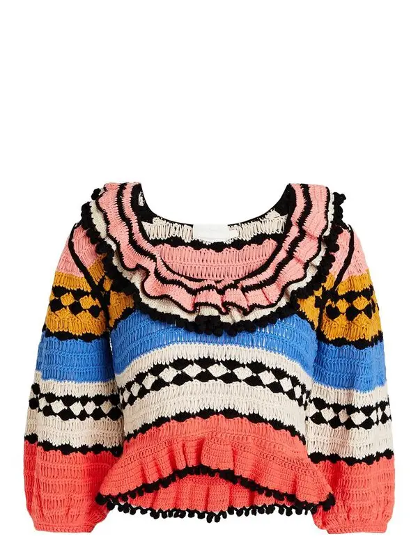 Zimmermann Ruffled Crocheted Cotton Sweater - Multicolor