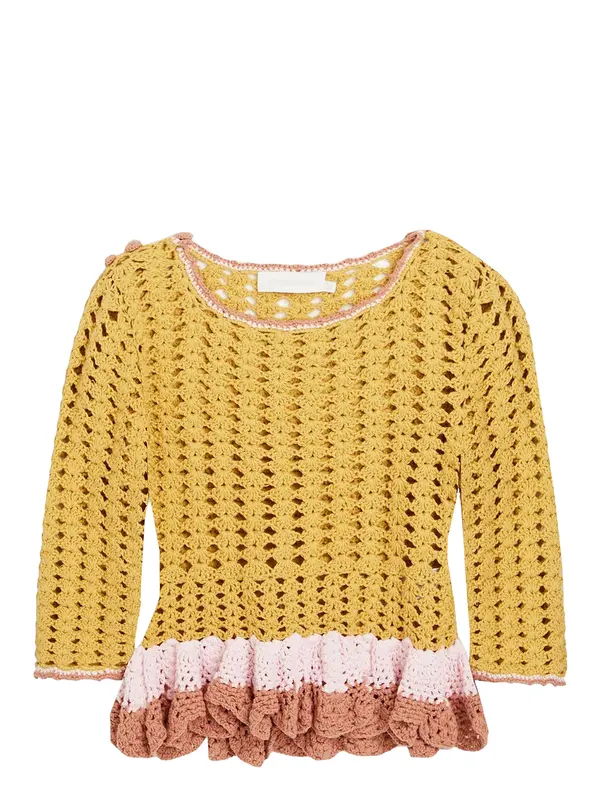 Zimmermann Ruffled Crochet Cotton Sweater - Yellow