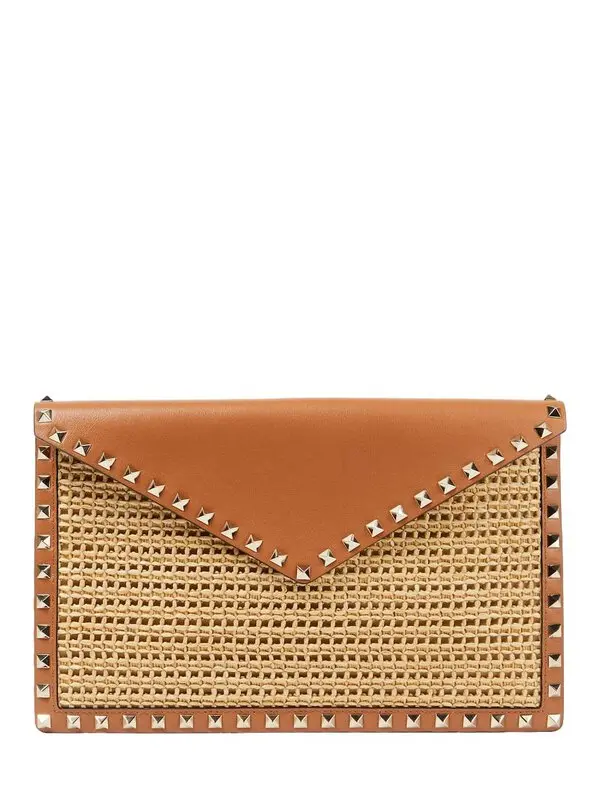 Valentino Garavani Rockstud Large Raffia Clutch - Brown