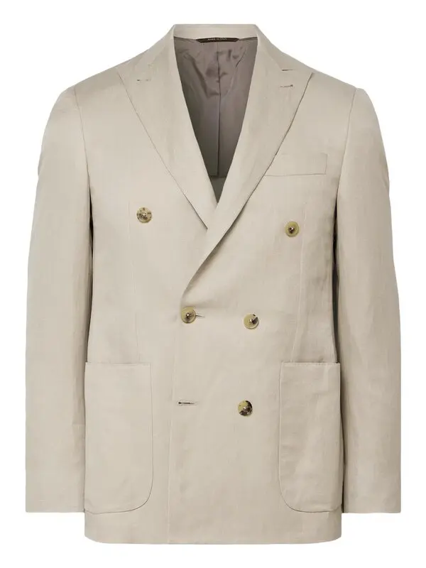 Canali Kei Slim-fit Double-breasted Linen And Silk-blend Suit Jacket - Neutrals