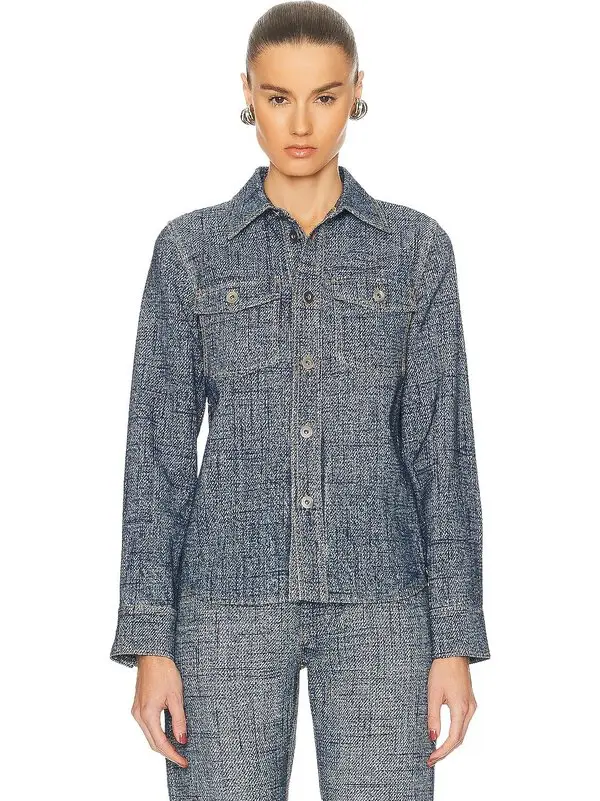 Bottega Veneta Enlarged Textured Denim Printed Shirt - Indigo & White