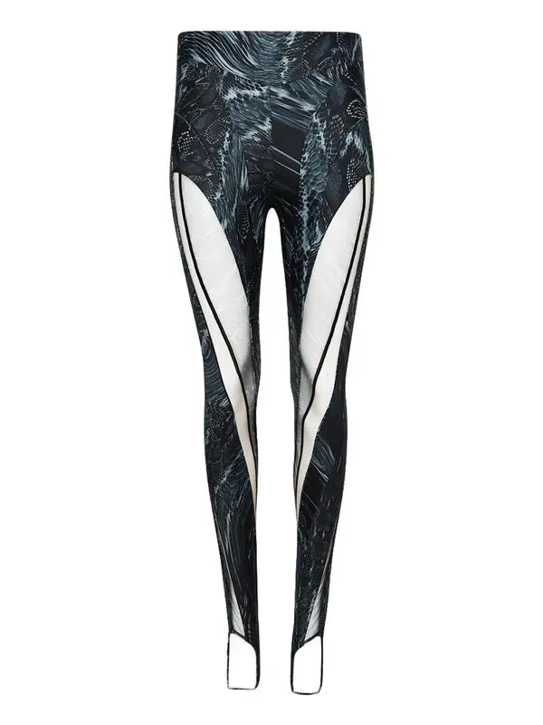 MUGLER Printed Spiral Leggings - Warped Snake Black And Nude