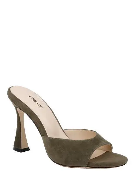 L'Agence Avery High Heel Slide Sandal - Olive Suede