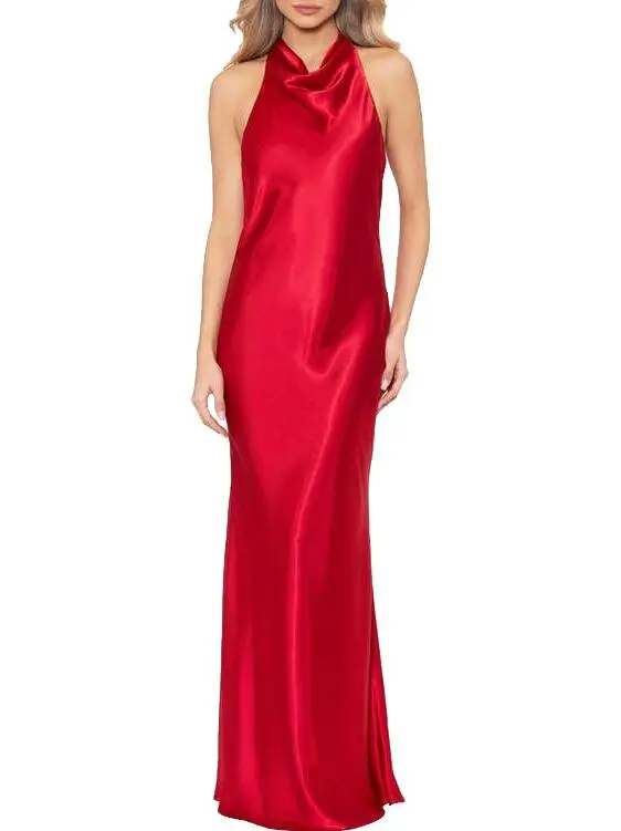 Betsy & Adam Halter Charmeuse Gown - Red