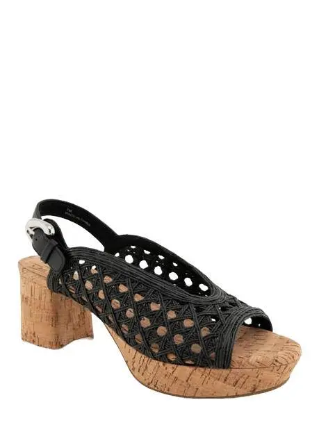 Aerosoles Cornelia Slingback Platform Sandal - Black Embroidered/ Cork Heel
