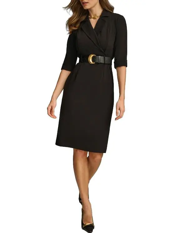 Donna Karan New York Belted Faux Wrap Sheath Dress - Black