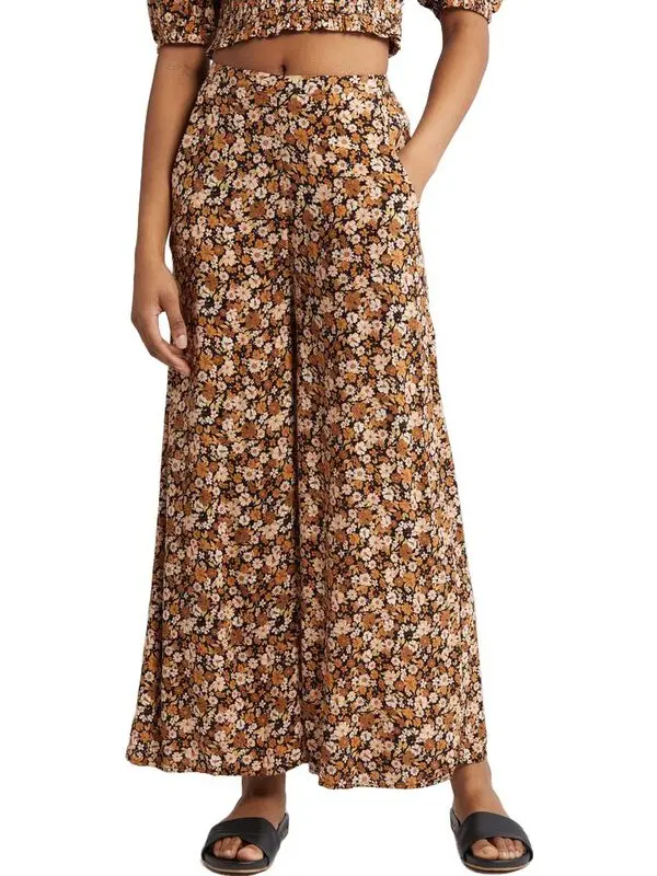 Rip Curl Sea Of Dreams Floral Print Wide Leg Pants - Brown