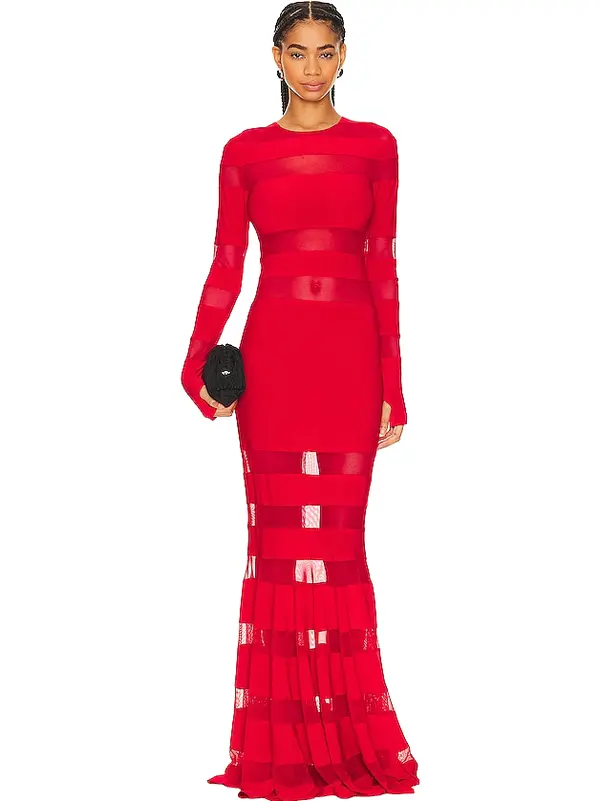 Norma Kamali Spliced Fishtail Gown - Tiger Red