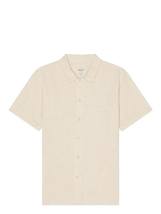 RHYTHM Classic Linen Short Sleeve Shirt In White - Sand
