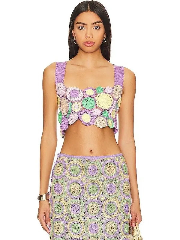 Agua Bendita Tanit Crochet Knit Crop Top - Multicolor