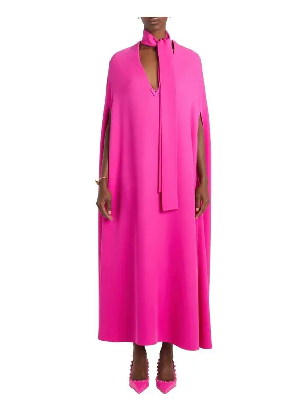 Valentino Garavani Tie-neck Silk Cape Dress - Pink Pp/pink Pp