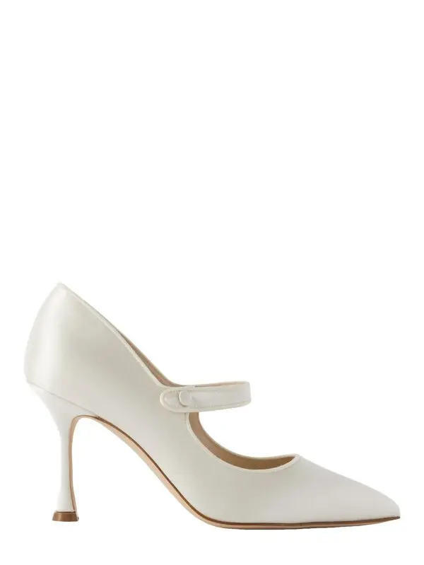 Manolo Blahnik Campari Bridal 90 Grosgrain-trimmed Satin Mary Jane Pumps - Neutrals