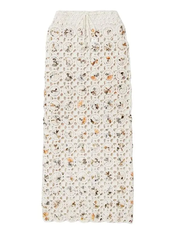 Agua Bendita Net Sustain Arroyo Caracola Embellished Midi Skirt - White