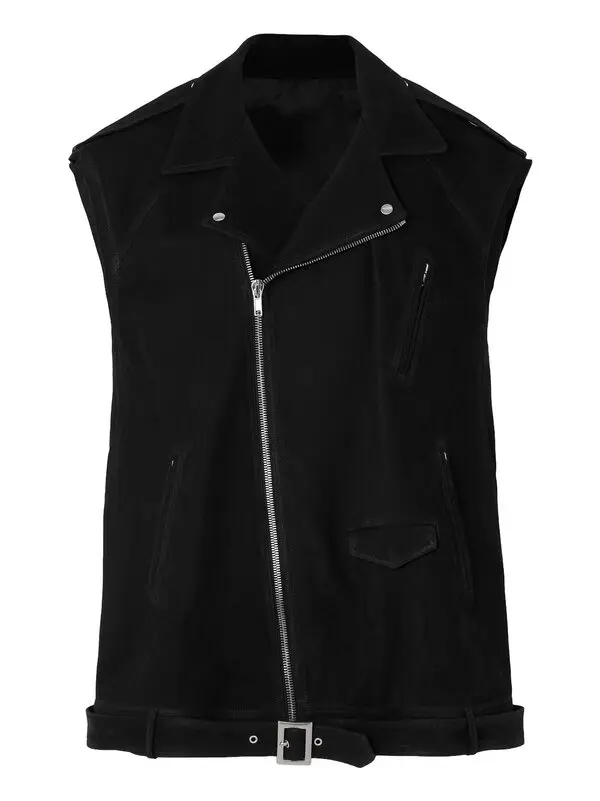 Rick Owens Belted Oversized Suede Biker Jacket - Black