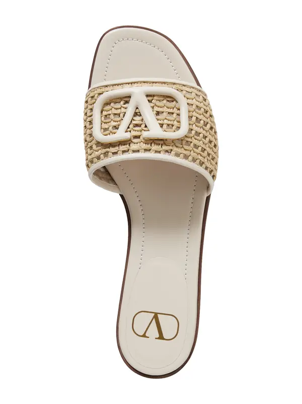 Valentino Garavani Vlogo Embellished Raffia Slides - Neutrals