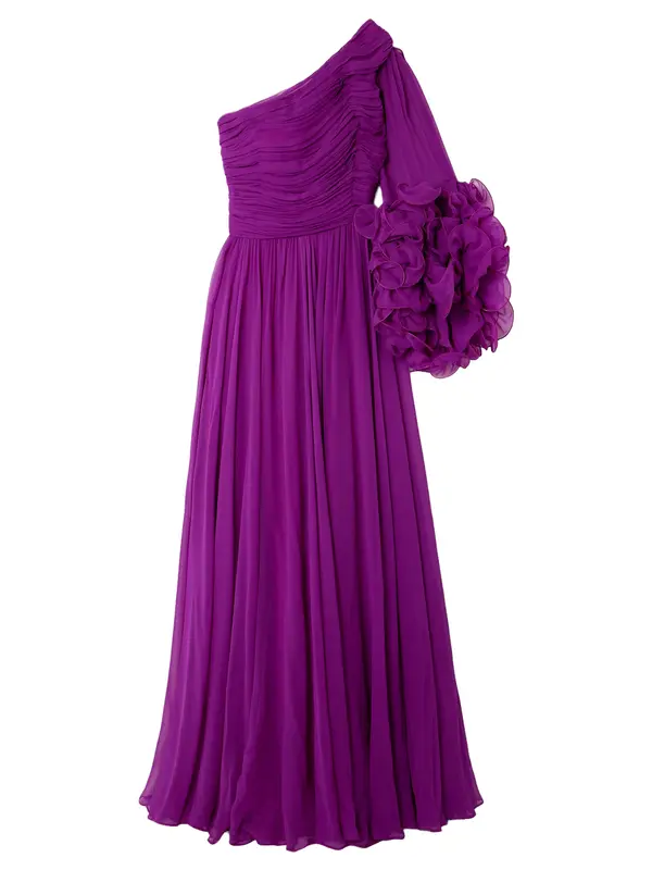 Costarellos Aziza One-sleeve Silk-georgette Gown - Purple