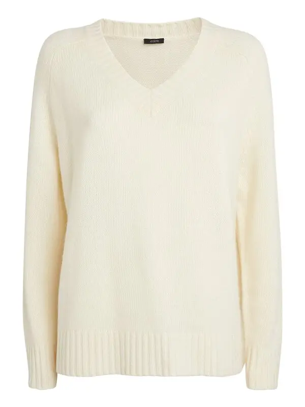 JOSEPH Open Cashmere V-neck Sweater - Ivory