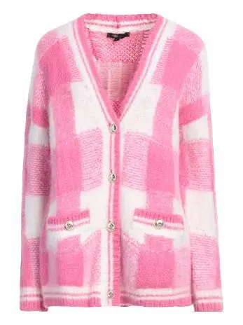 Maje Mohair Wool Blend Checked V-neck Cardigan - Fuchsia