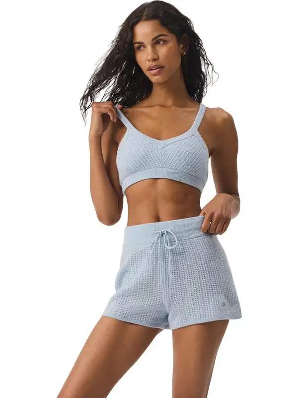 Alo Yoga Cashmere Plush Waffle V-neck Bra - Crystal Blue