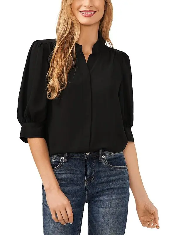 CECE DUPRAZ Collared Button-down Blouse - Rich Black