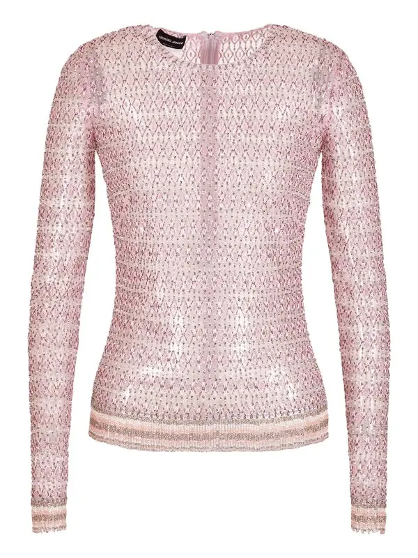 Giorgio Armani Crew-neck Tulle Jumper With Crystal Embroidery - Patterned