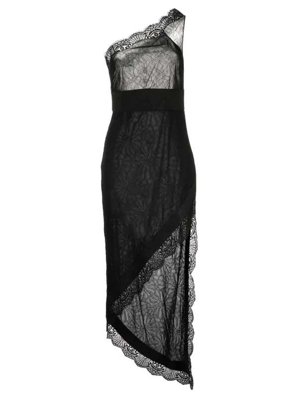 TOM FORD Lace-detail One-shoulder Dress - Black