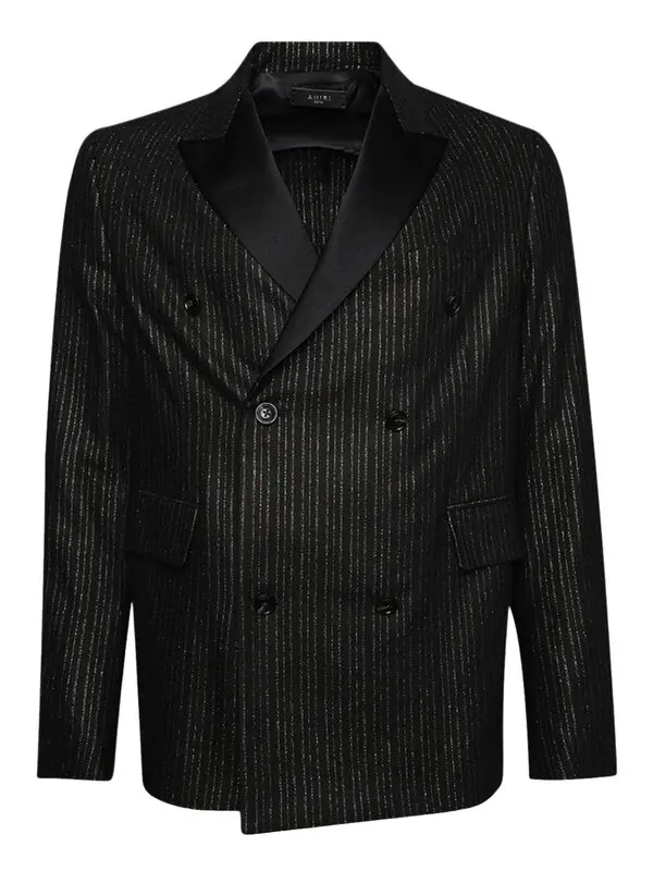 Amiri Metallic-stripe Double-breasted Blazer - Black