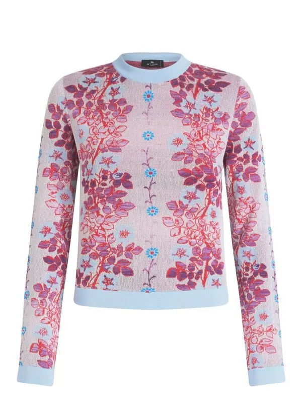 Etro Floral-jacquard Crew-neck Blouse - Pink