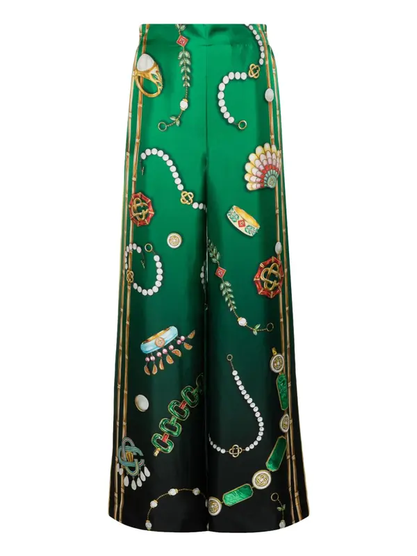 Casablanca Graphic-print Silk Trousers - Green